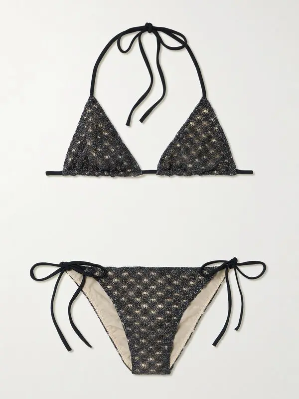 Missoni Metallic Crochet-knit Triangle Bikini - Brown