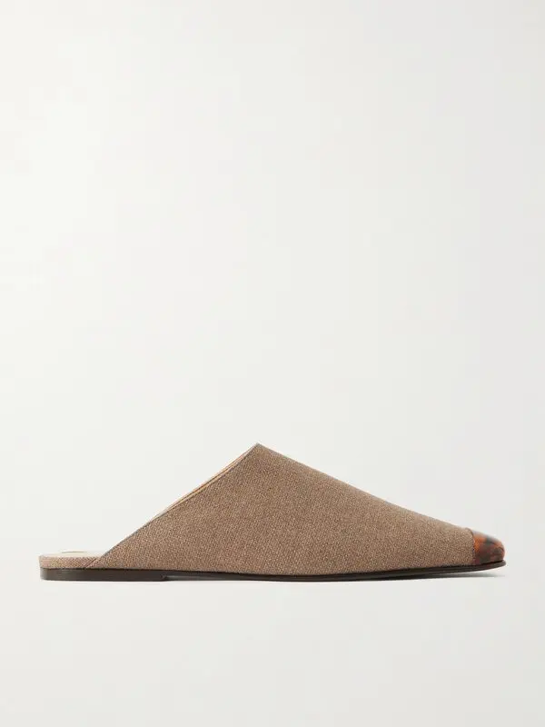 Loro Piana Alba Embellished Cashmere And Silk-blend Hopsack Slippers - Brown