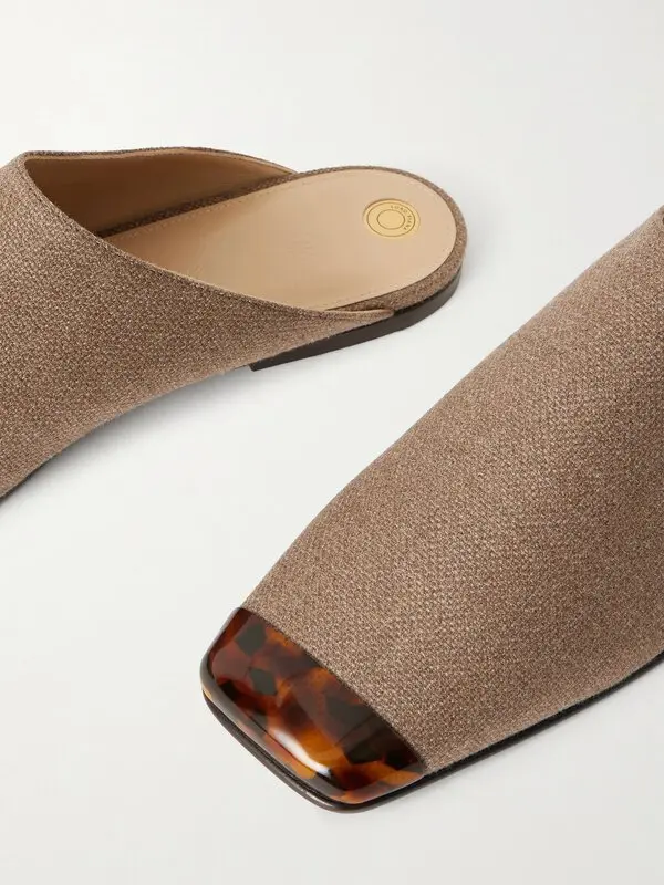 Loro Piana Alba Embellished Cashmere And Silk-blend Hopsack Slippers - Brown