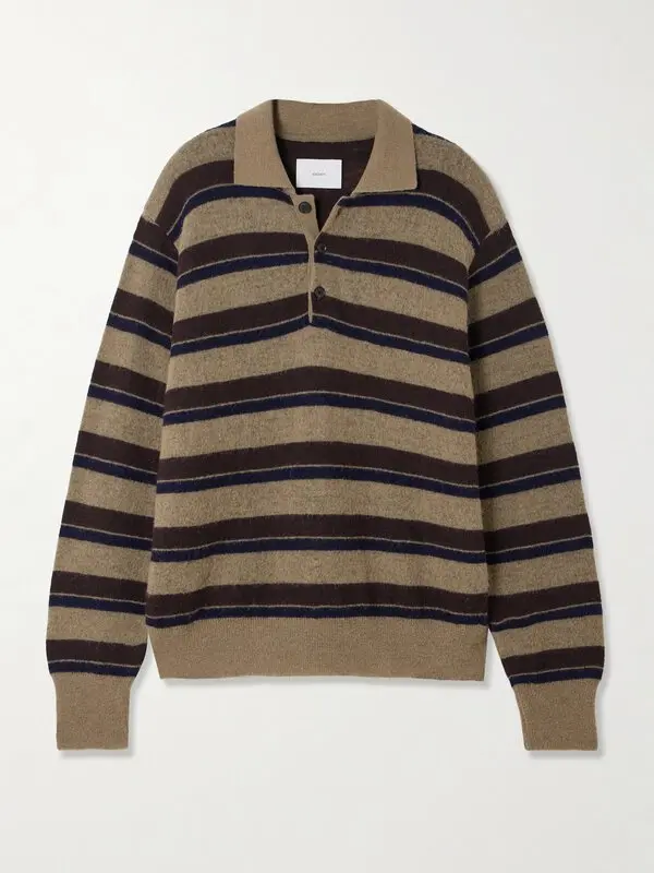 SSSTEIN Striped Brushed Knitted Polo Sweater - Brown