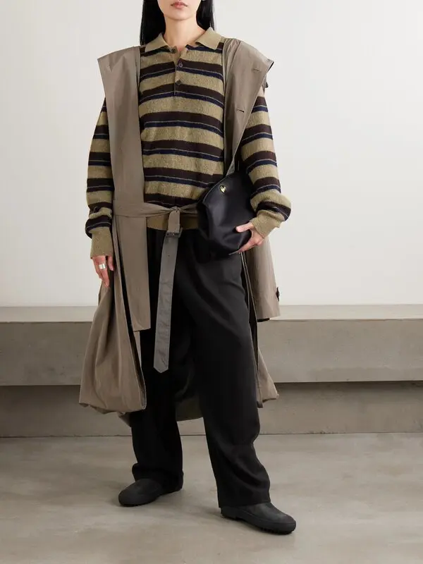 SSSTEIN Striped Brushed Knitted Polo Sweater