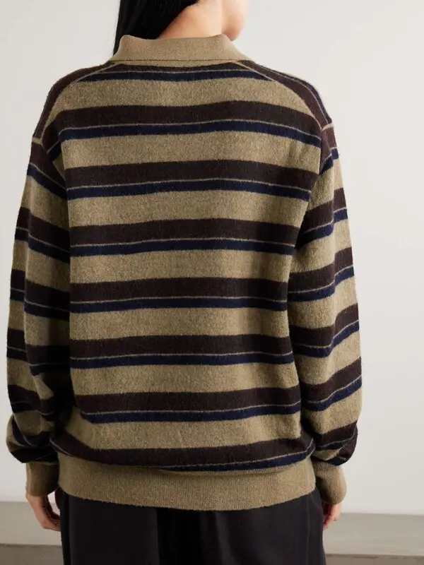 SSSTEIN Striped Brushed Knitted Polo Sweater - Light Brown