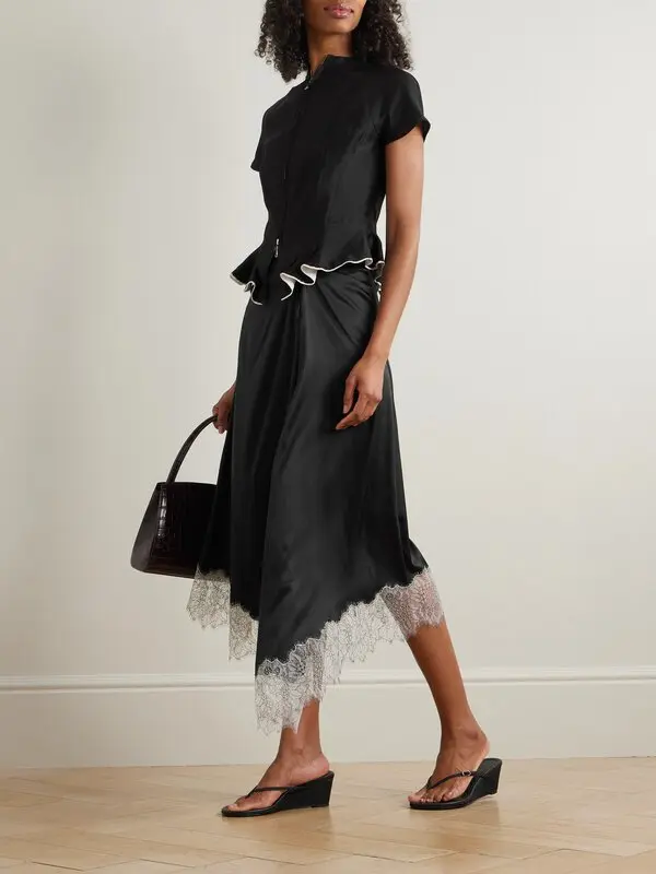 Staud Sonoma Asymmetric Lace-trimmed Midi Skirt