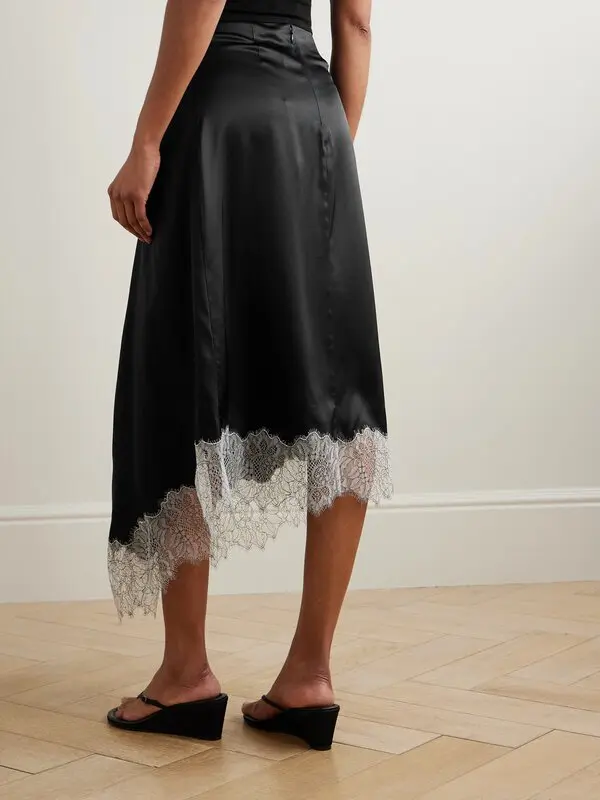 Staud Sonoma Asymmetric Lace-trimmed Midi Skirt