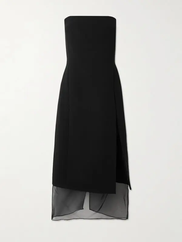 ESSE STUDIOS Portia Strapless Draped Crepe Midi Dress
