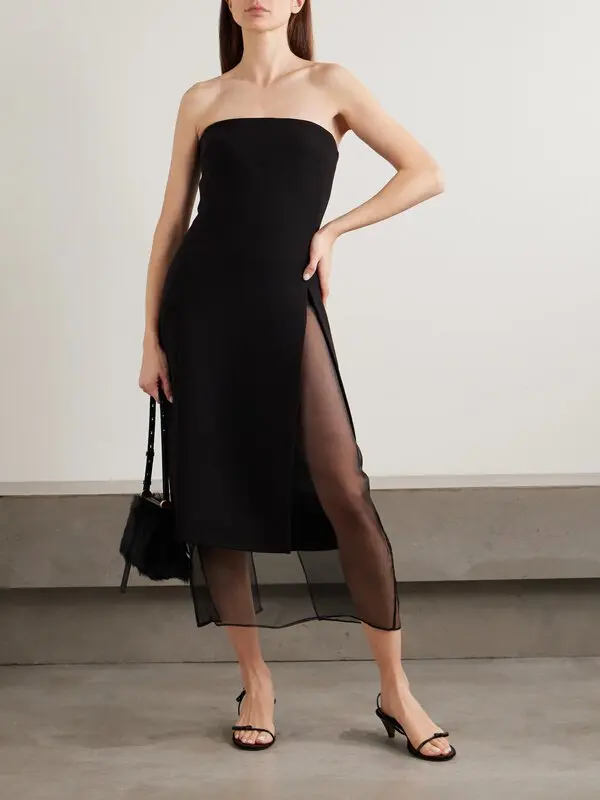 ESSE STUDIOS Portia Strapless Draped Crepe Midi Dress