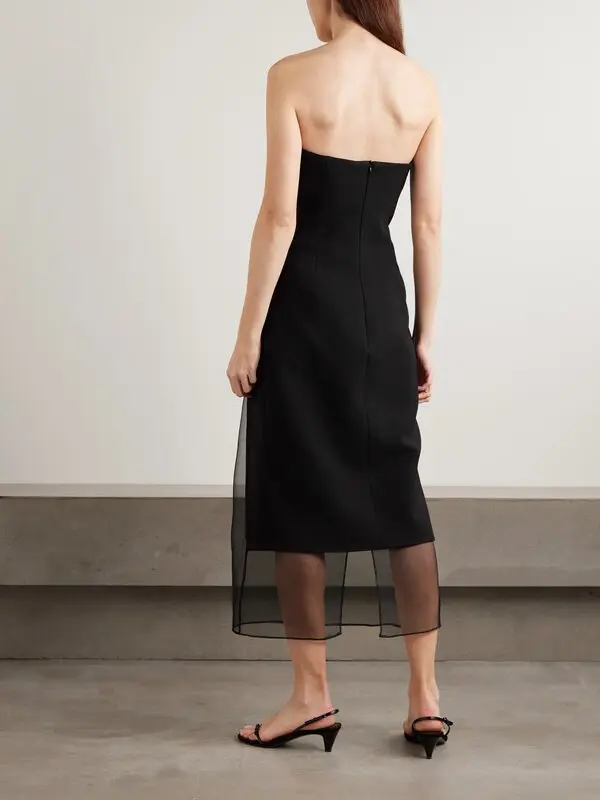 ESSE STUDIOS Portia Strapless Draped Crepe Midi Dress
