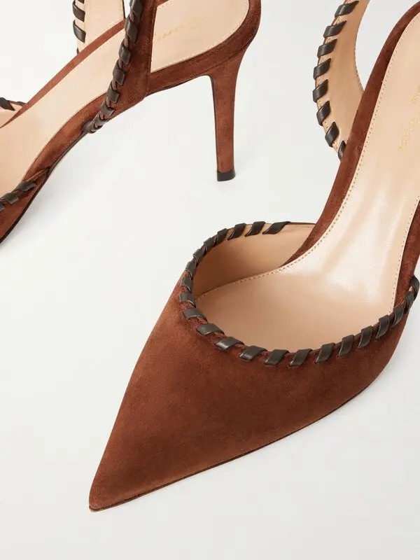 GIANVITO ROSSI 85 Whipstitched Suede Slingback Pumps - Brown
