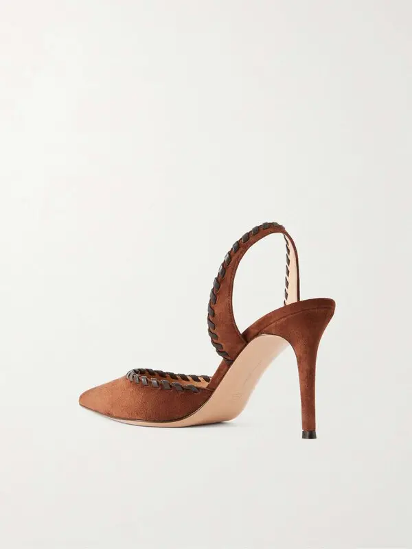 GIANVITO ROSSI 85 Whipstitched Suede Slingback Pumps - Chocolate