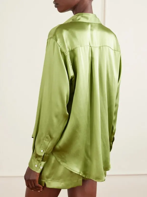 Comme Si La Classica Silk-charmeuse Shirt - Green