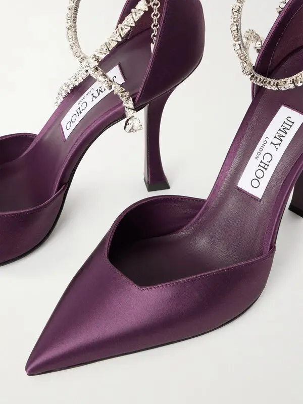 JIMMY CHOO Stevie 100 Crystal-embellished Satin Pumps - Purple