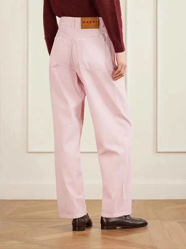 Marni Distressed High-rise Wide-leg Denim Jeans - Pink