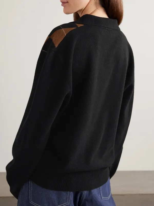 RÓHE Argyle Wool Polo Sweater - Black