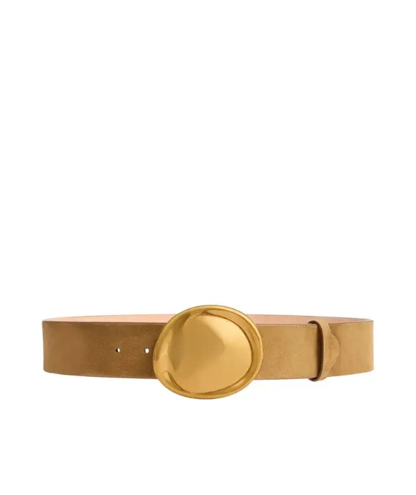 Khaite Keefe Suede Belt With Gold Buckle - Mud