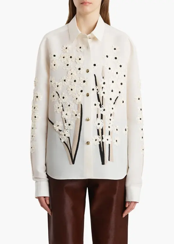 Khaite Argo Top With Floral Embroidery - Natural