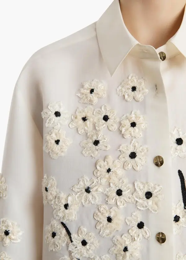 Khaite Argo Top With Floral Embroidery - Natural