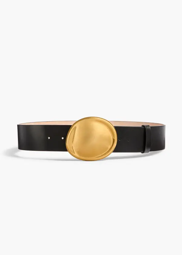 Khaite Keefe Leather Belt With Gold-plated Buckle - Black