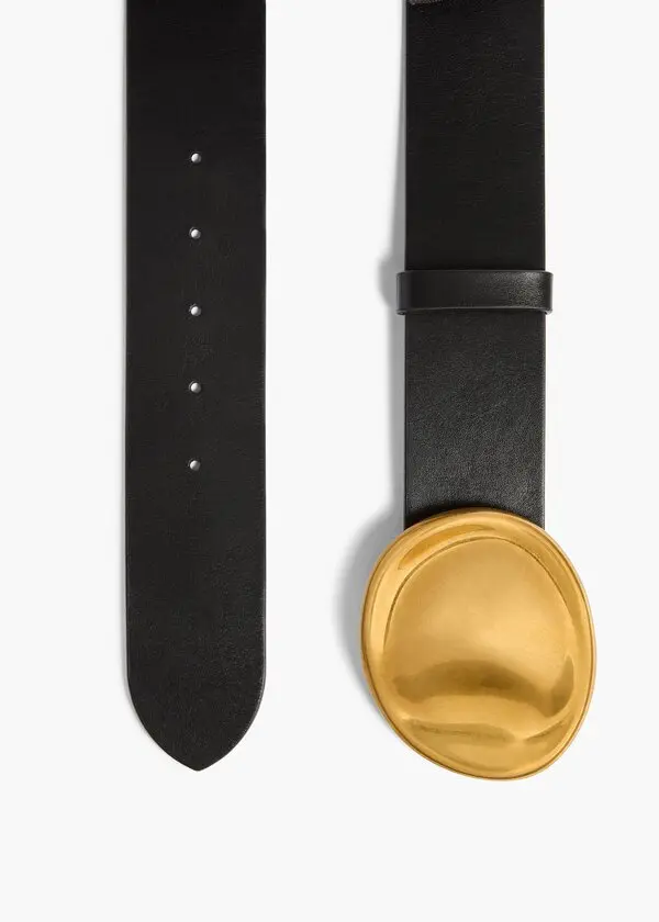 Khaite Keefe Leather Belt With Gold-plated Buckle - Black