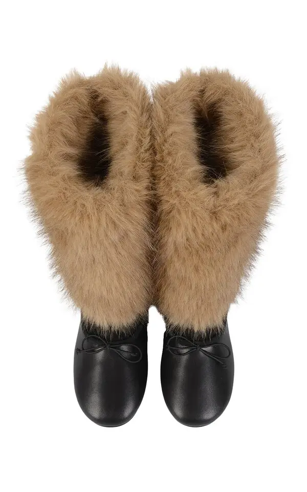 SALONDEJU Ribbon Fur Long Boots