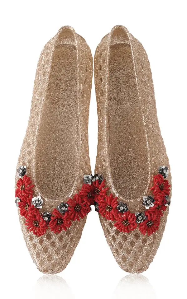 HEAVENLY JELLY Flora Embellished Jelly Shoes - Gold