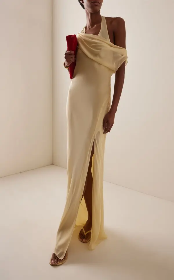Sir The Label Strobe Silk Chiffon Gown