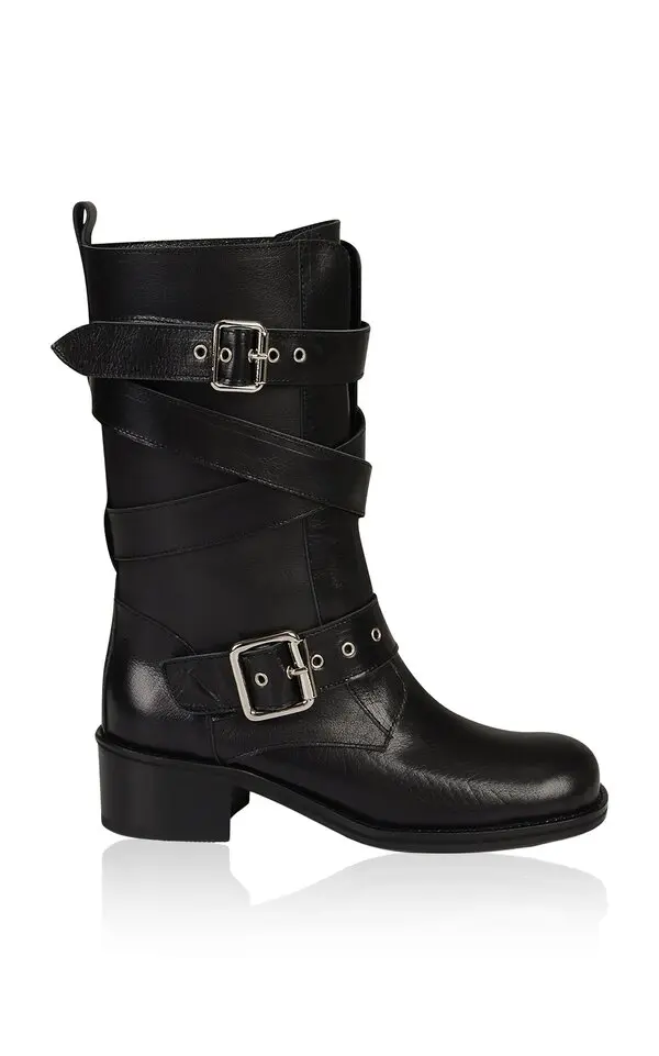 SALONDEJU Belted Midi Boots - Black