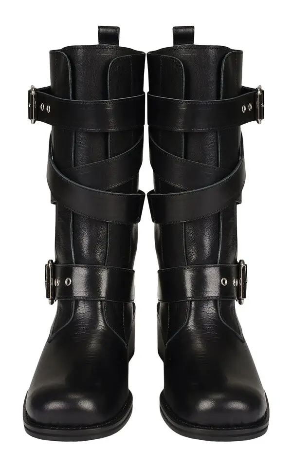 SALONDEJU Belted Midi Boots - Black