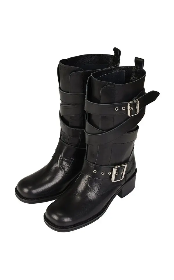 SALONDEJU Belted Midi Boots - Black