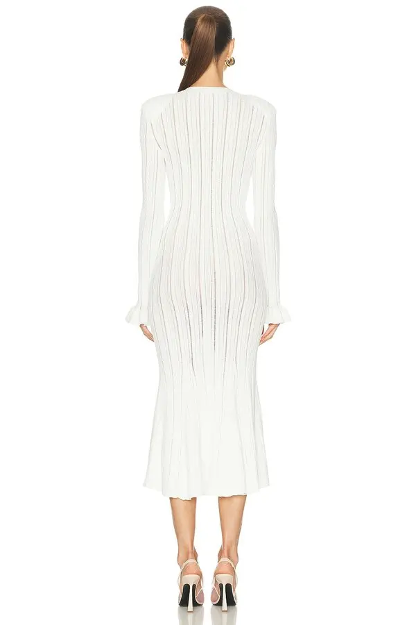 SELF-PORTRAIT Pointelle Knit Midi Dress - White