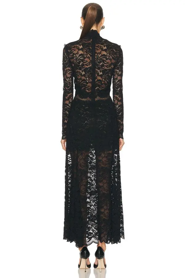 Rabanne Long Sleeve Lace Maxi Dress - Black