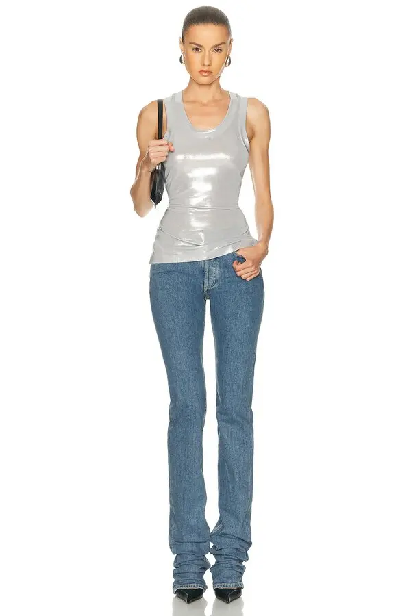 Norma Kamali Racerback Tank Top In Metallic - Silver