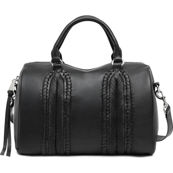 AIMEE Leather Satchel With Whipstitching - Black