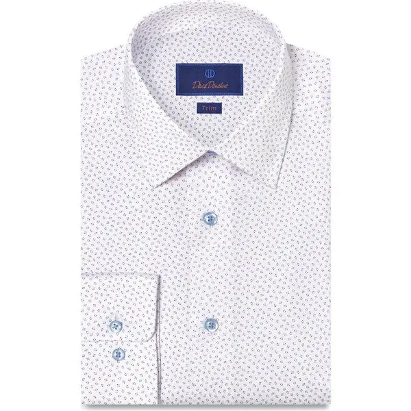 David Donahue Trim Fit Neat Print Cotton Dress Shirt - White/berry