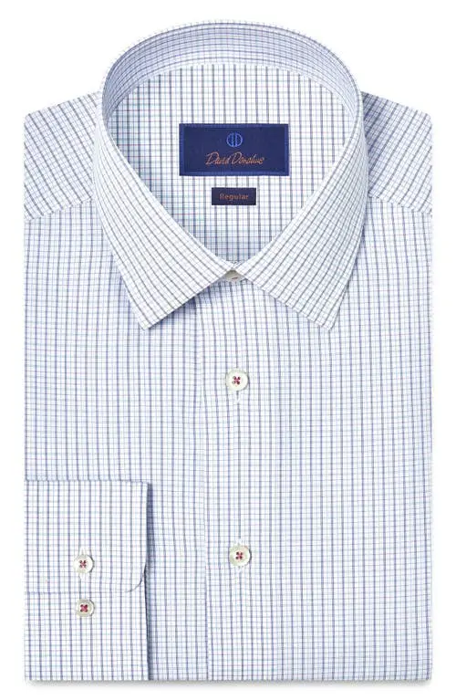 David Donahue Regular Fit Check Cotton Dobby Dress Shirt - White/berry