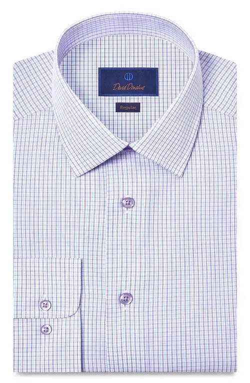 David Donahue Regular Fit Check Cotton Poplin Dress Shirt - White/purple