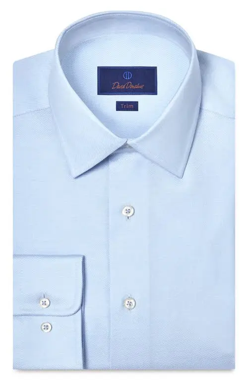 David Donahue Trim Fit Solid Stretch Cotton Twill Dress Shirt - Sky