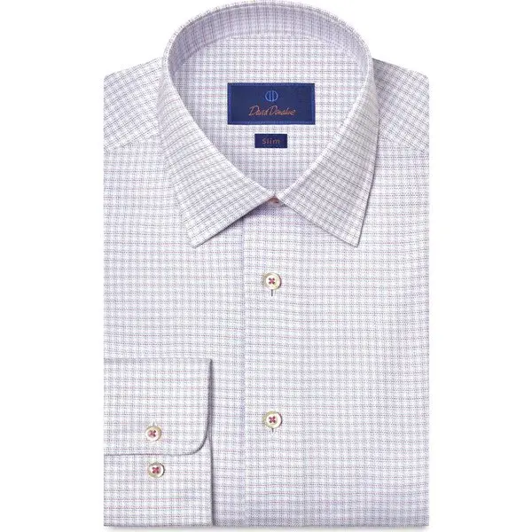 David Donahue Slim Fit Microcheck Stretch Cotton Twill Dress Shirt - White/berry