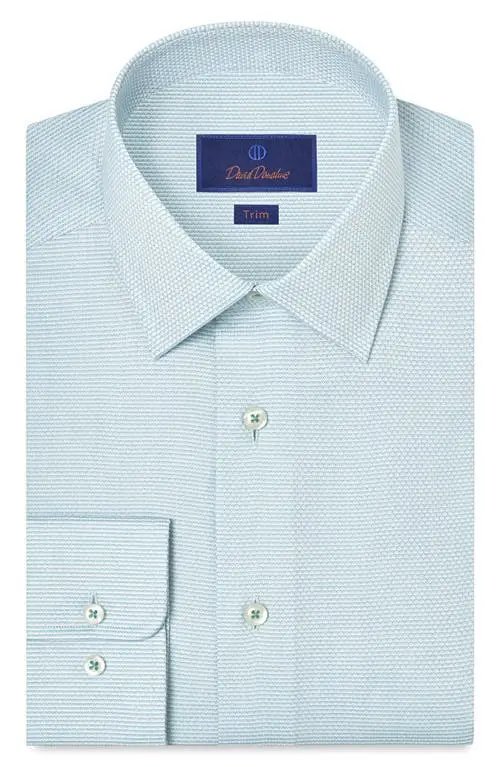 David Donahue Trim Fit Micro Print Cotton Dobby Dress Shirt - Seafoam