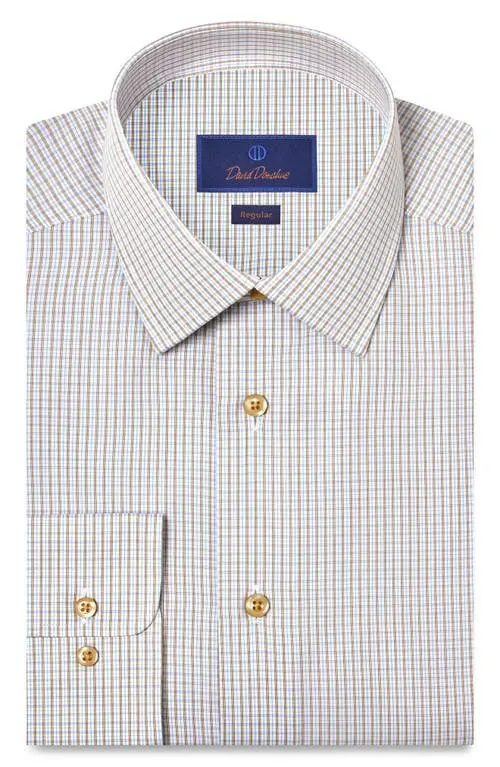 David Donahue Regular Fit Check Cotton Poplin Dress Shirt - White/chocolate