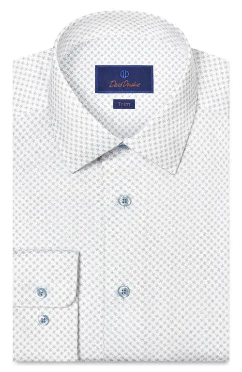 David Donahue Trim Fit Neat Print Cotton Dress Shirt - White/dune