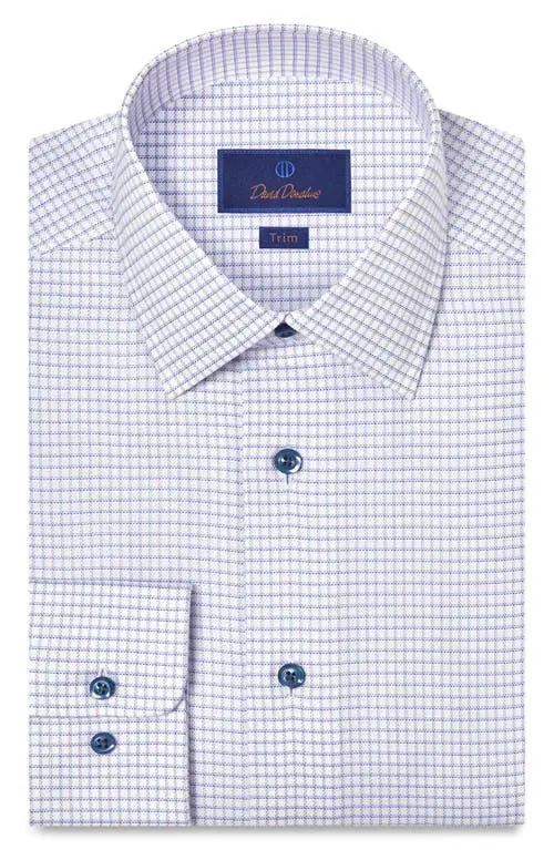 David Donahue Trim Fit Check Cotton Dobby Dress Shirt - White/berry