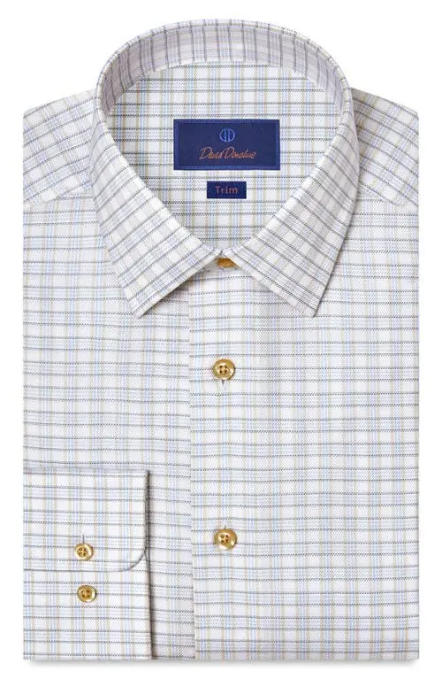 David Donahue Trim Fit Check Cotton Dobby Dress Shirt - White/dune