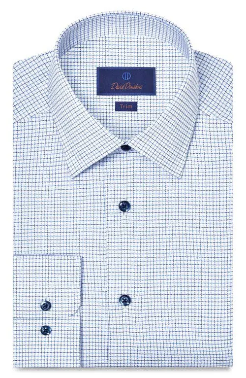 David Donahue Trim Fit Microcheck Stretch Cotton Twill Dress Shirt - White/blue