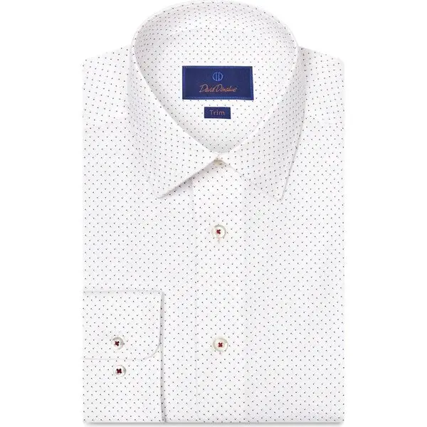 David Donahue Trim Fit Geometric Dot Print Stretch Cotton Dress Shirt - White/berry