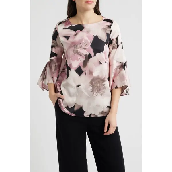 Anne Klein Floral-patterned Flare Cuff Top