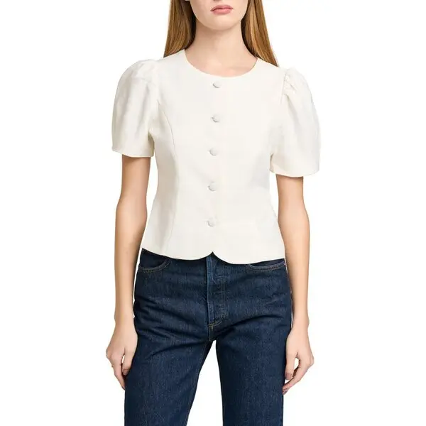 WAYF Blair Button-front Linen-blend Top - Ivory