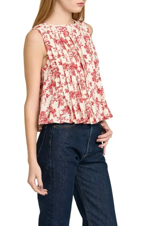WAYF Romy Floral Pleated Top - Red Toile
