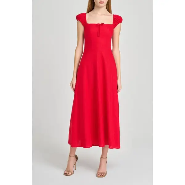 WAYF Carina Cap Sleeve Linen-blend Maxi Dress - Red