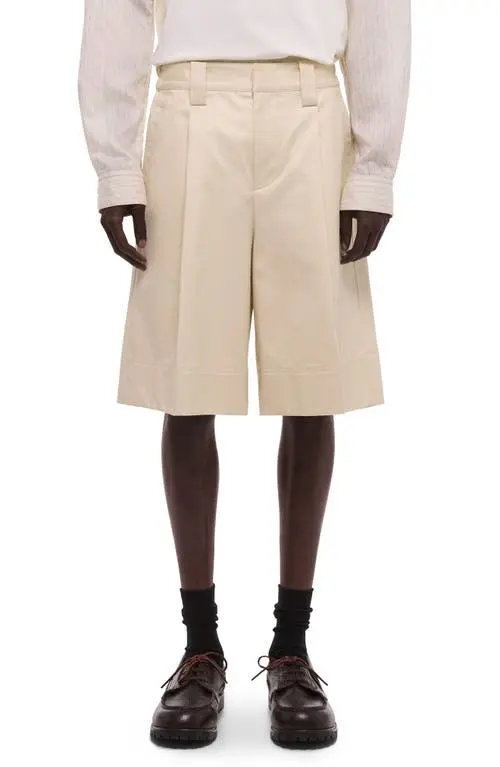 Helmut Lang Relaxed Fit Pleat Front Chino Shorts - Oatmeal