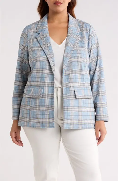 LIVERPOOL Plaid Open Front Boyfriend Blazer - Shadow Blue Multi